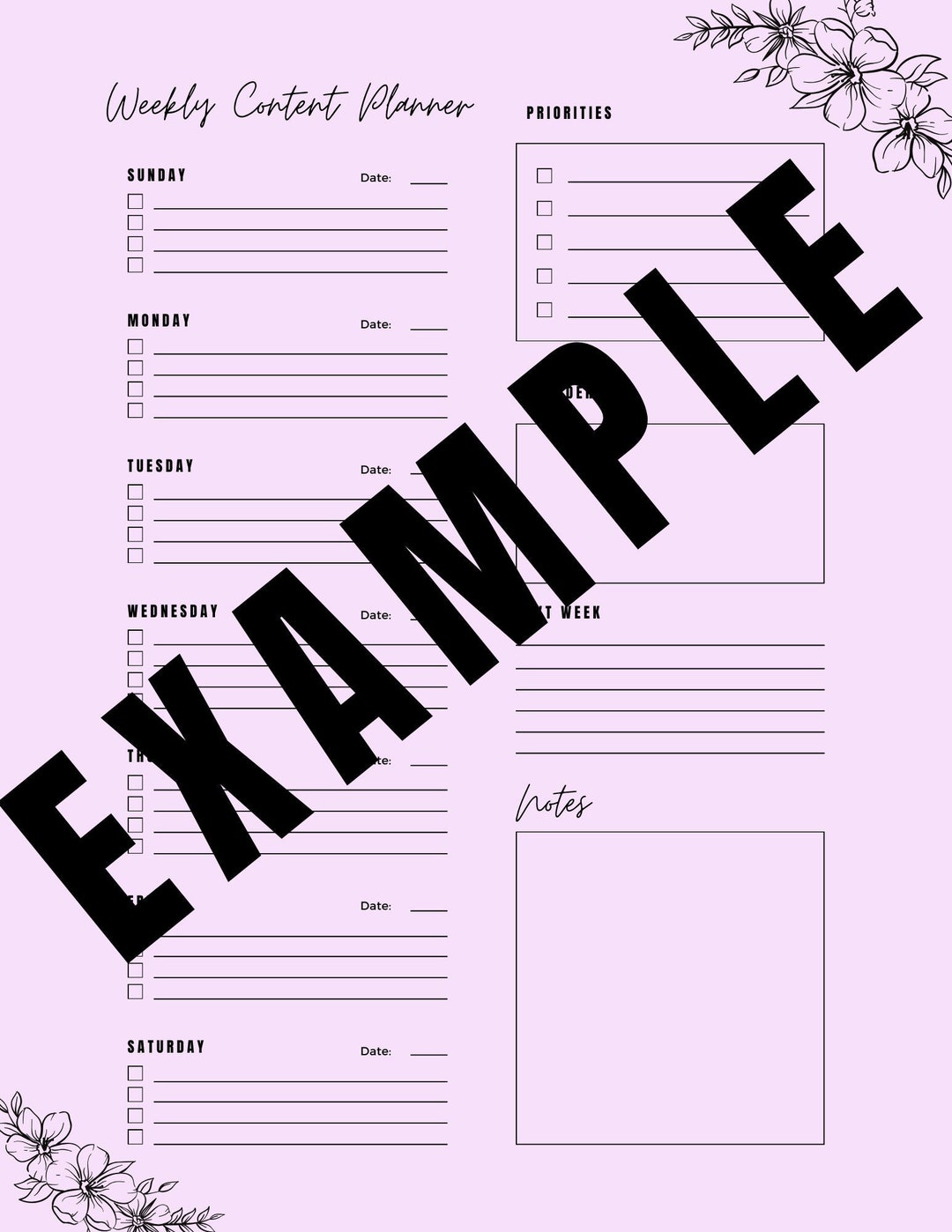 Weekly Content Planner Template for Content Creators - Etsy