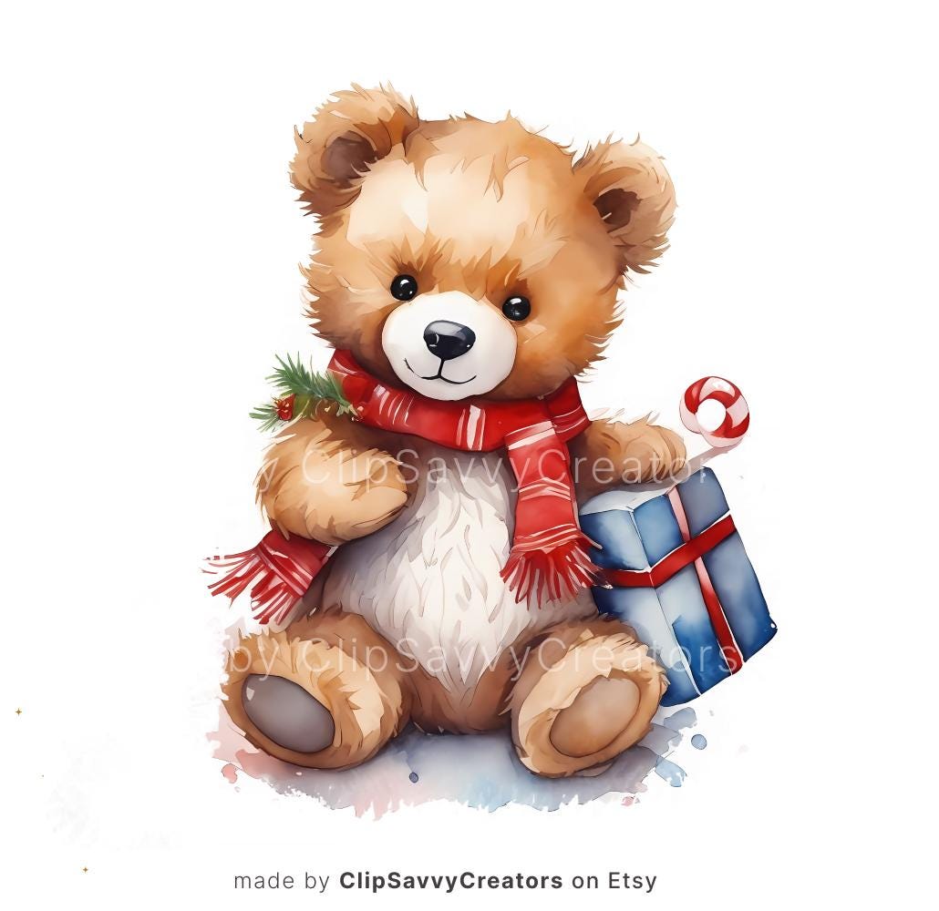 Christmas Bear Watercolor Clipart Collection Instant Digital Download ...