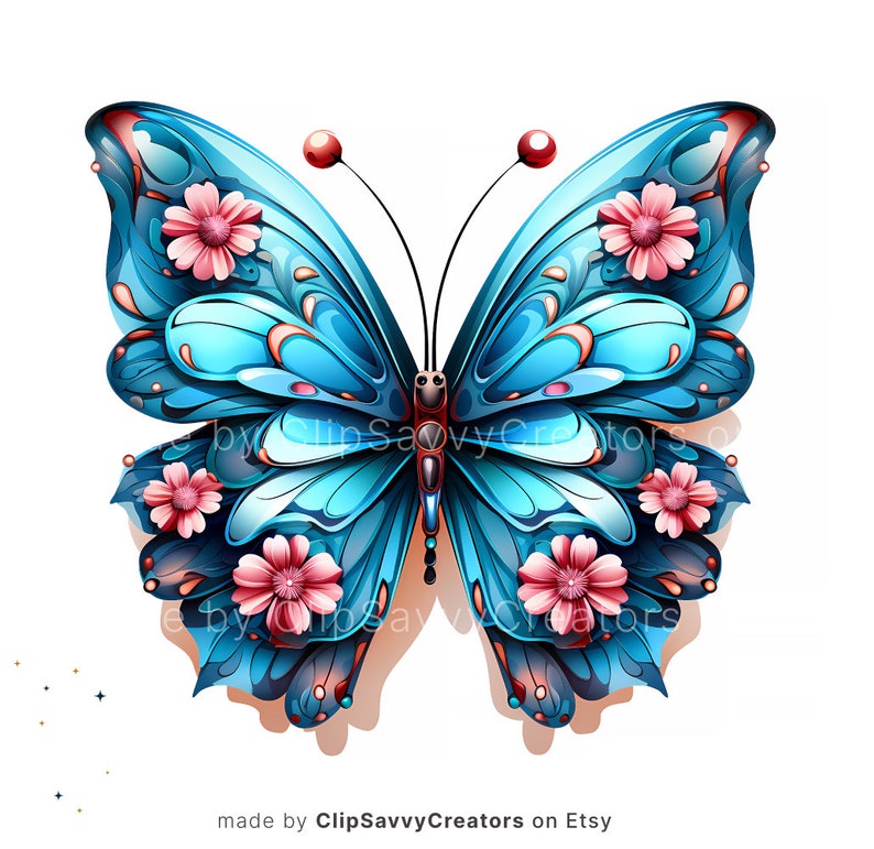 Flower Butterfly Clipart 5 High Quality Jpgs, Digital Downloads, Card ...