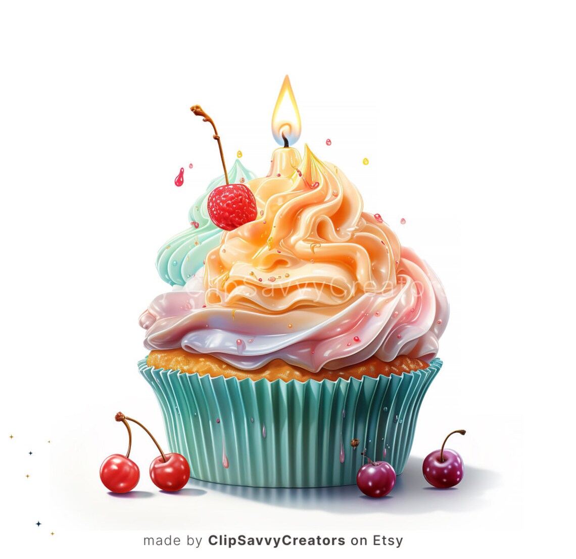 Watercolor Cupcakes Clipart Bundle Set of 7 JPG Designs for Card Making ...