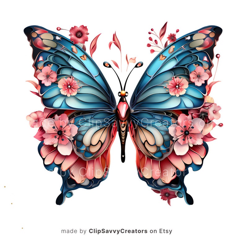 Flower Butterfly Clipart 5 High Quality Jpgs, Digital Downloads, Card ...