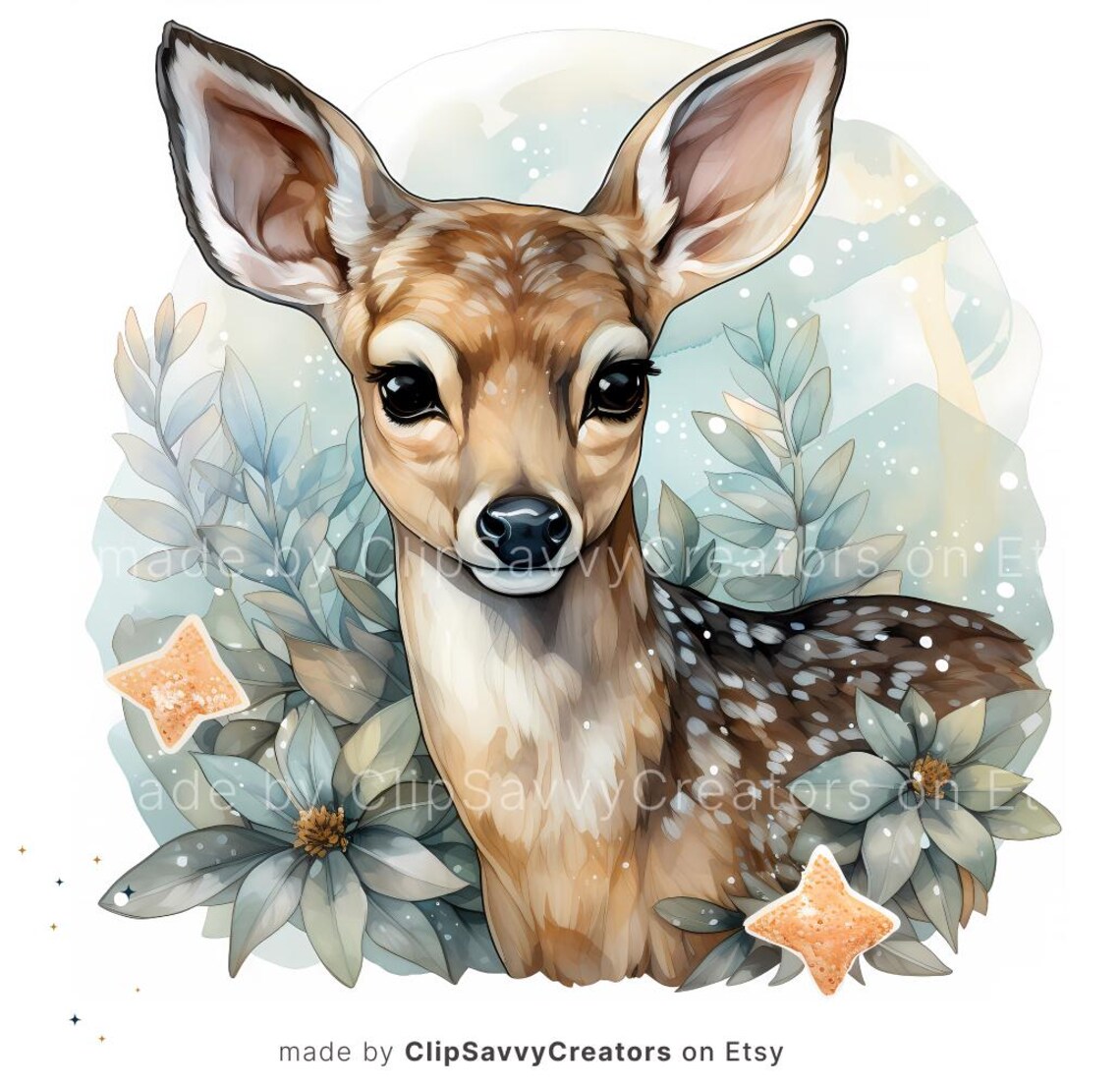Festive Christmas Deer Clipart Set High Quality Watercolor Graphics ...