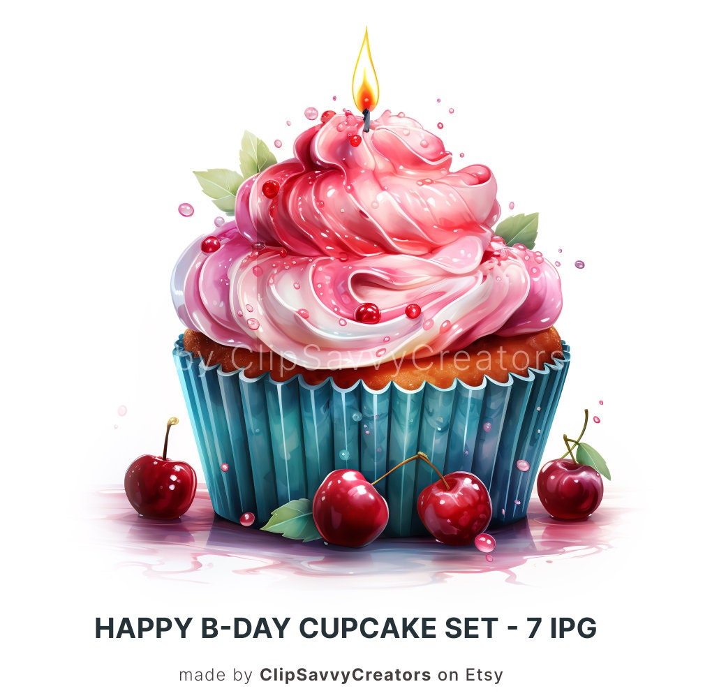 Watercolor Cupcakes Clipart Bundle Set of 7 JPG Designs for Card Making ...
