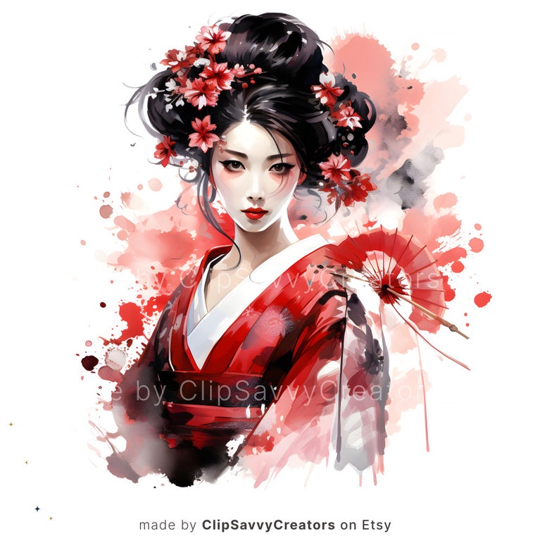 Watercolor Geisha Art Digital Download for Mixed Media Projects - Etsy