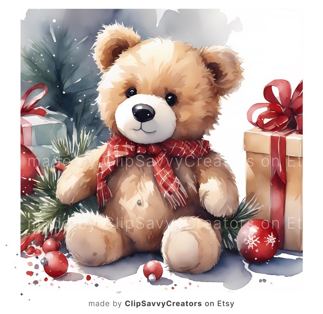 Christmas Bear Watercolor Clipart Collection Instant Digital Download ...