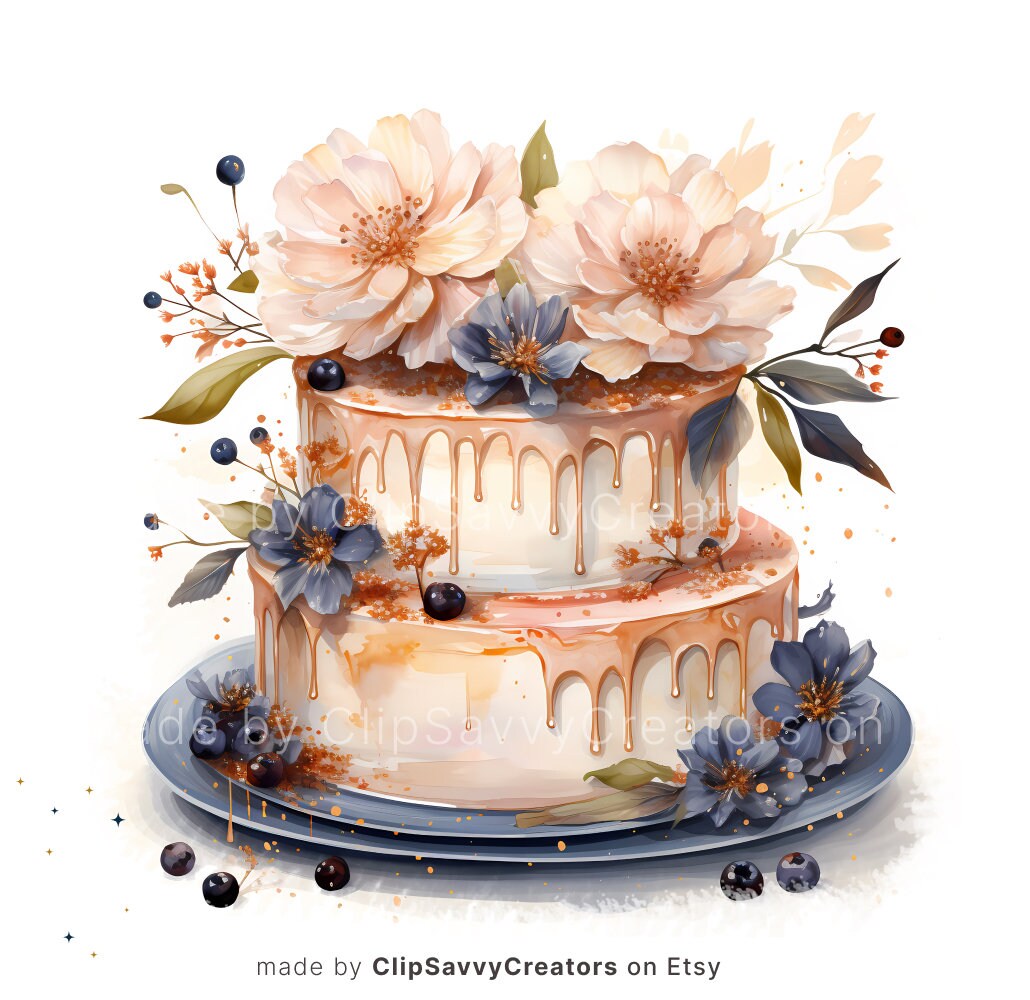 Birthday Cake Clipart Set Watercolor Design Happy Birthday Journaling ...