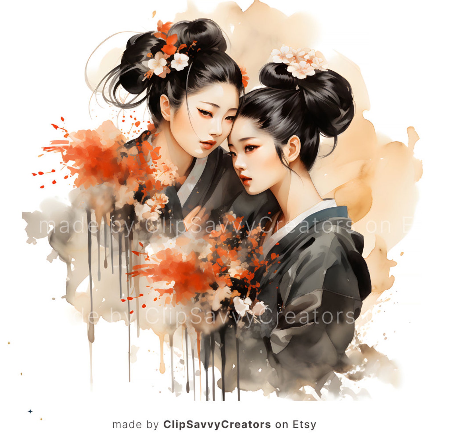 Watercolor Geisha Art Digital Download for Mixed Media Projects - Etsy