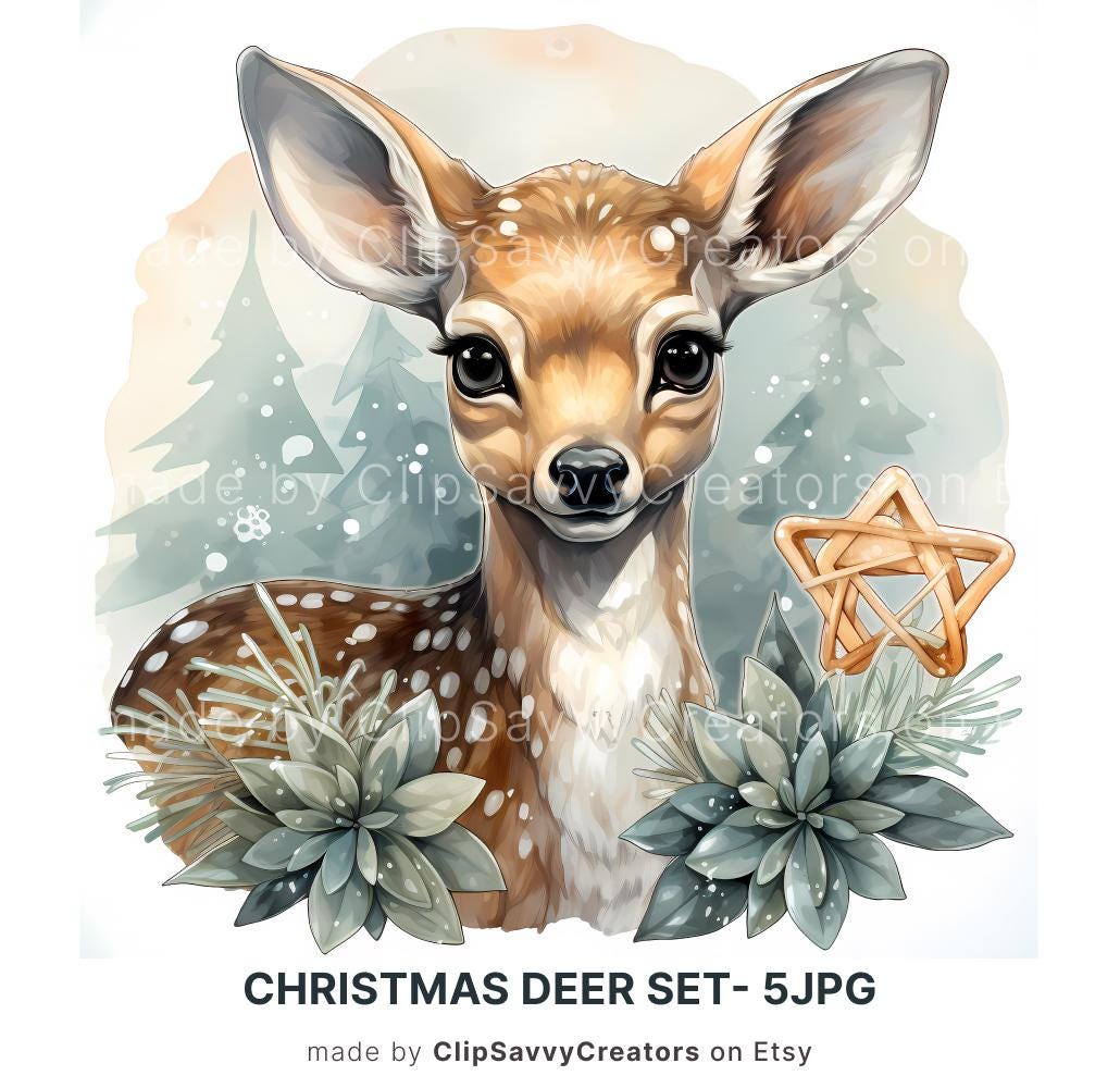 Festive Christmas Deer Clipart Set High Quality Watercolor Graphics ...
