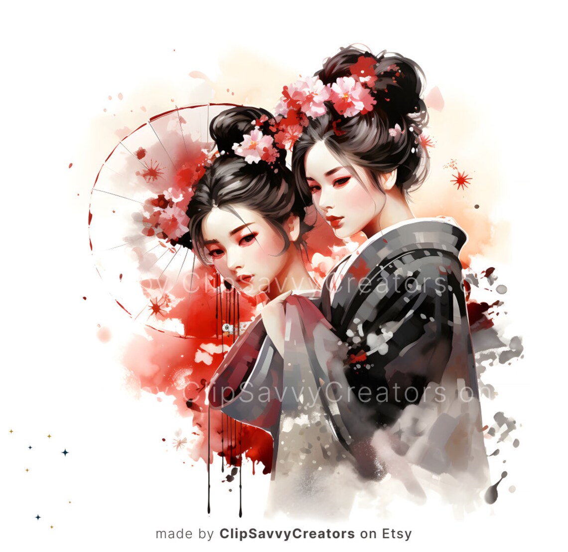 Watercolor Geisha Art Digital Download for Mixed Media Projects - Etsy