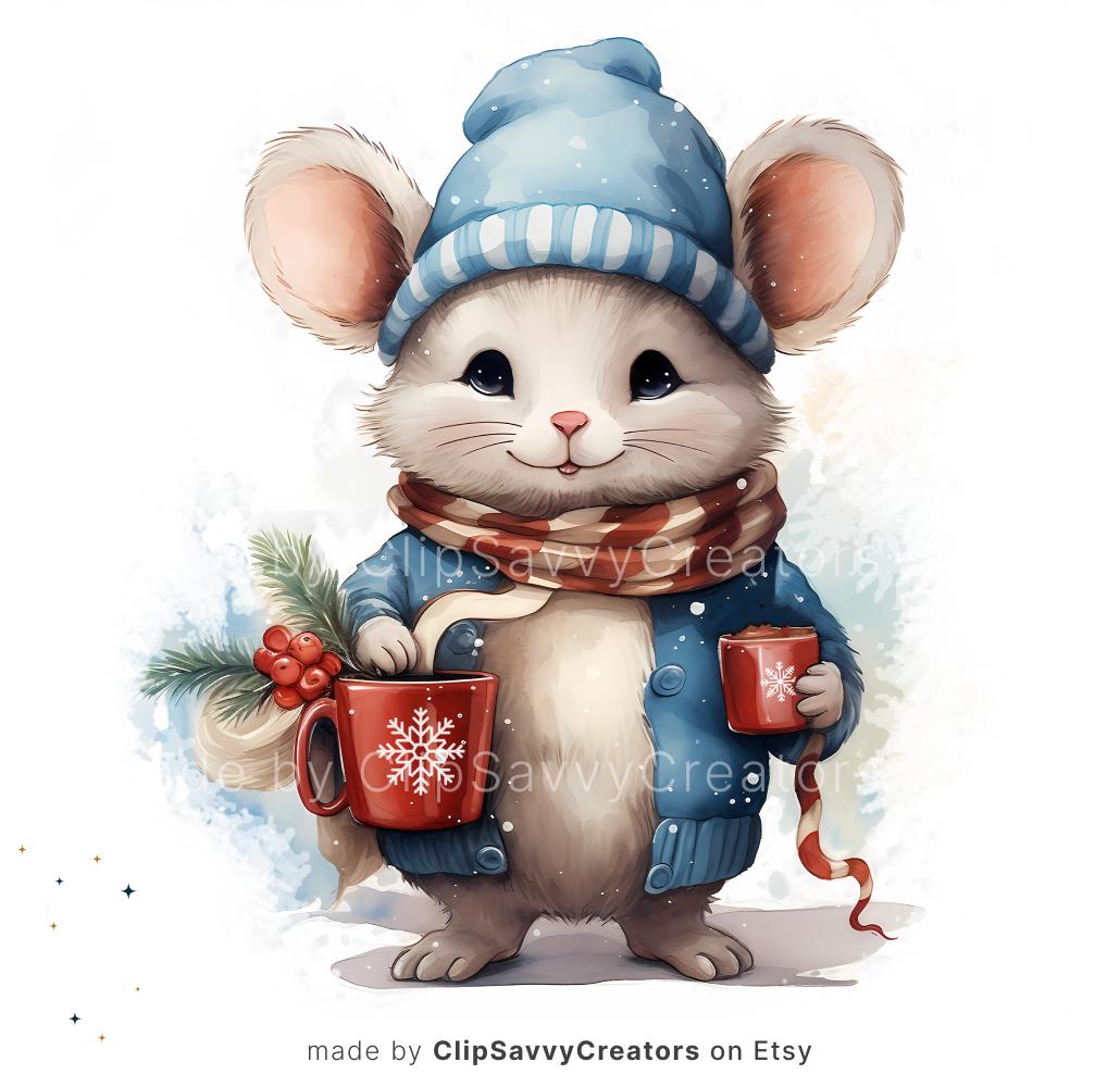 Holiday Mouse Clipart Bundle 6 Festive JPG Images for Digital Crafting ...