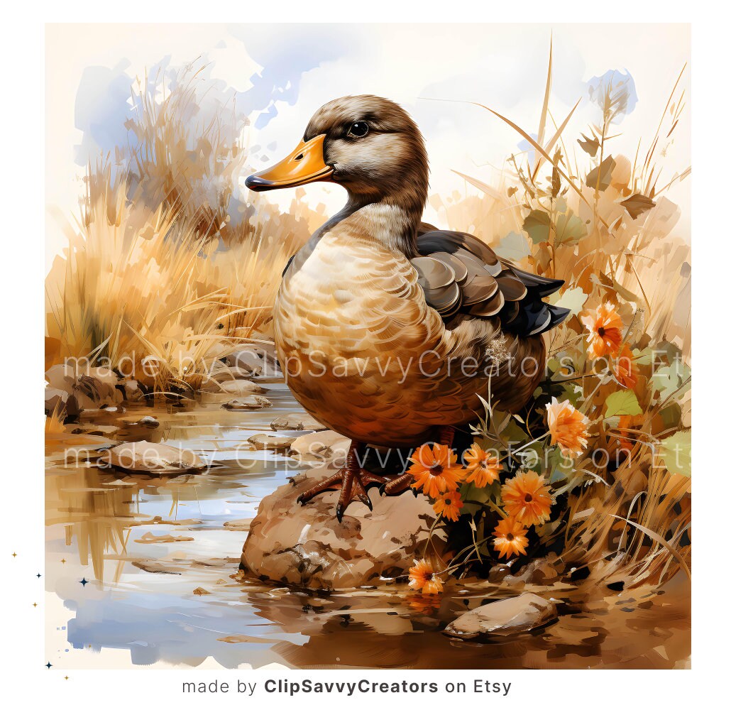 Autumn Duck Clipart Bundle Printable Watercolor Graphics for Paper ...