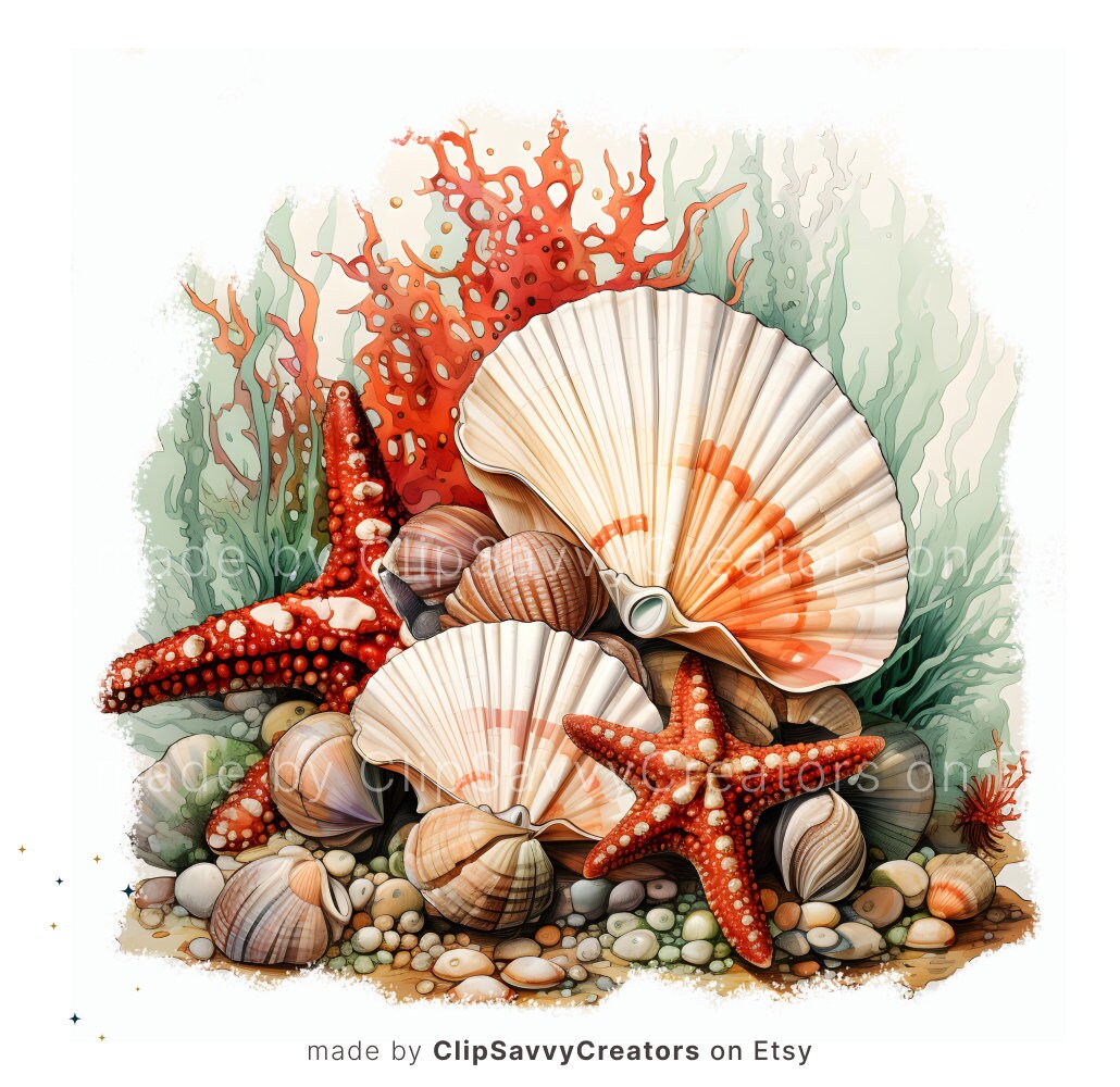 Sea Shell Clipart, Seashell Clipart, 5 High Quality Jpgs, Watercolor ...