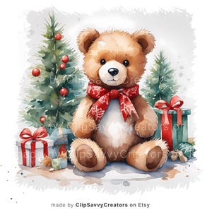 Christmas Bear Watercolor Clipart Collection Instant Digital Download ...