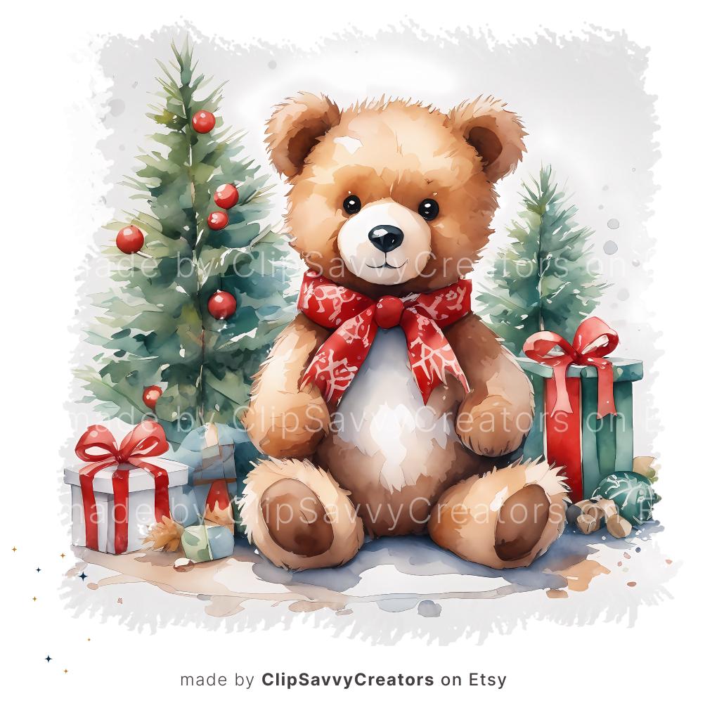 Christmas Bear Watercolor Clipart Collection Instant Digital Download ...