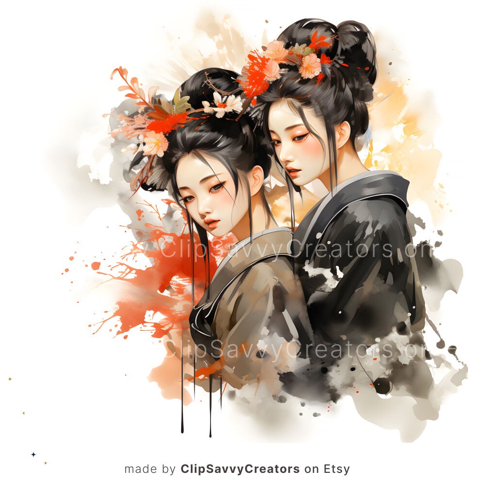 Watercolor Geisha Art Digital Download for Mixed Media Projects - Etsy