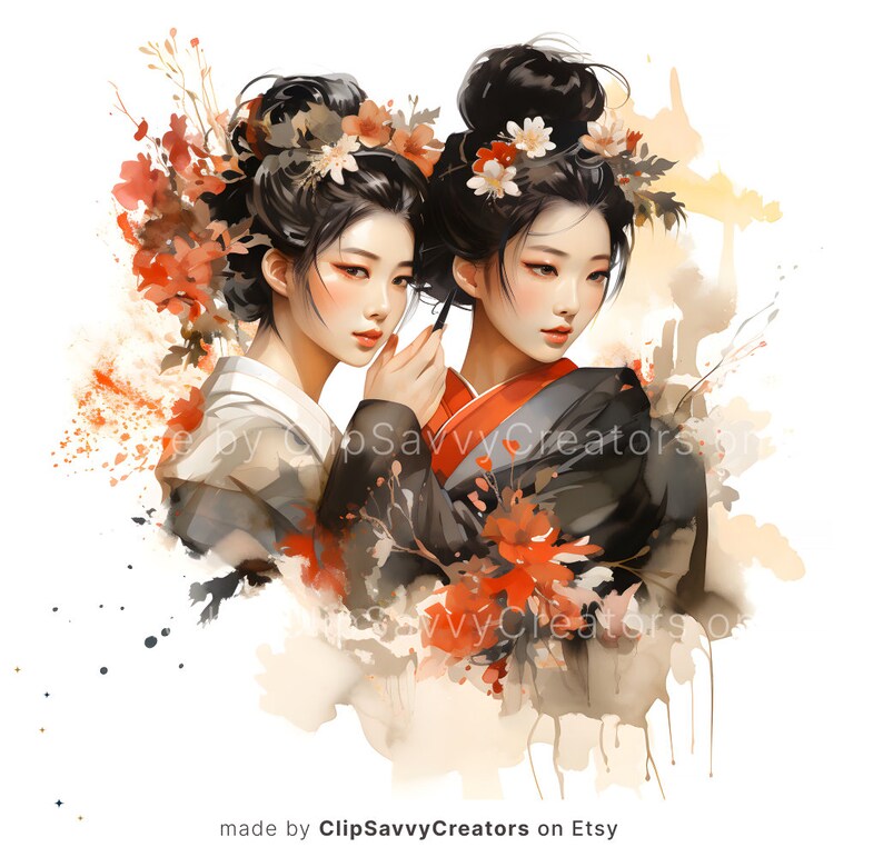 Watercolor Geisha Art Digital Download for Mixed Media Projects - Etsy