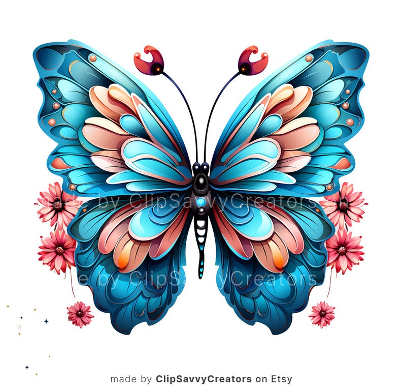 Flower Butterfly Clipart 5 High Quality Jpgs, Digital Downloads, Card ...