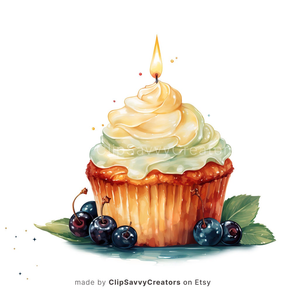 Watercolor Cupcakes Clipart Bundle Set of 7 JPG Designs for Card Making ...