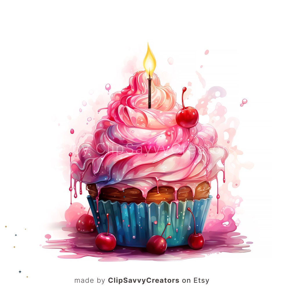 Watercolor Cupcakes Clipart Bundle Set of 7 JPG Designs for Card Making ...