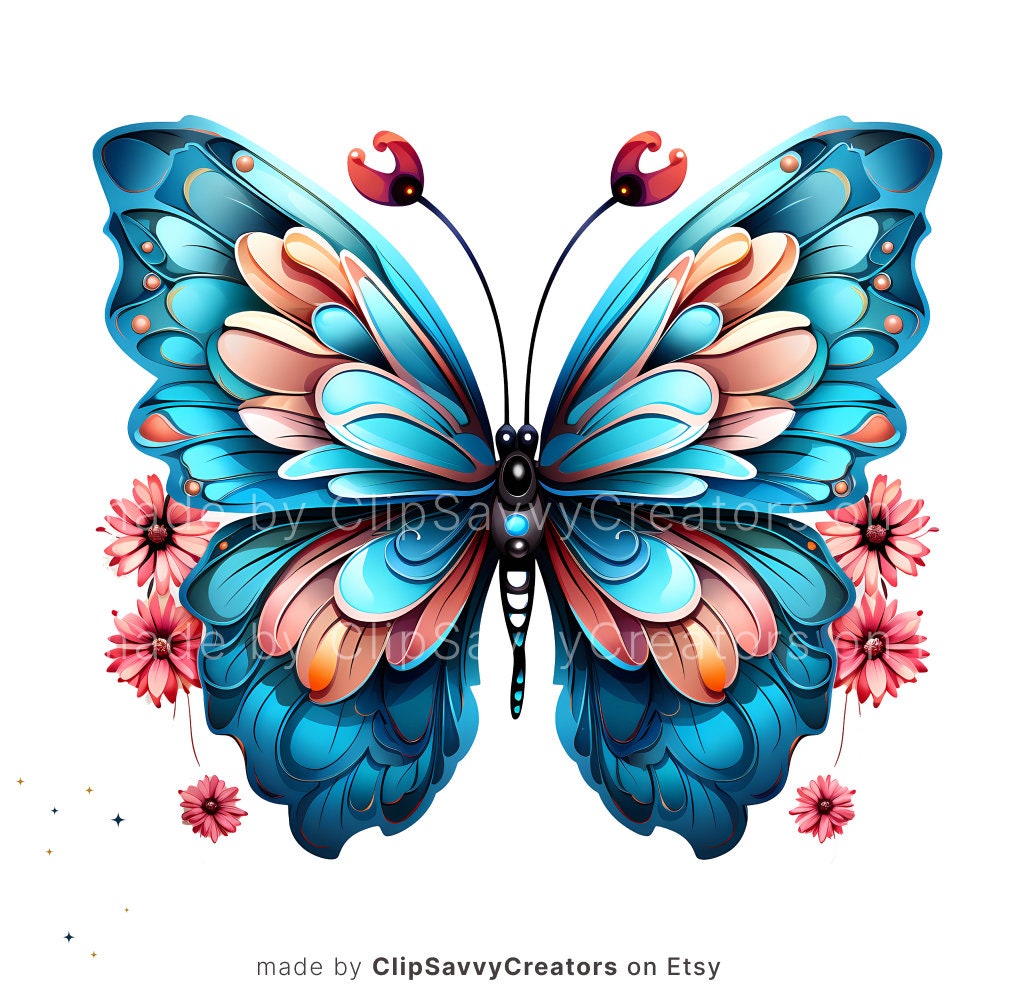 Flower Butterfly Clipart 5 High Quality Jpgs, Digital Downloads, Card ...