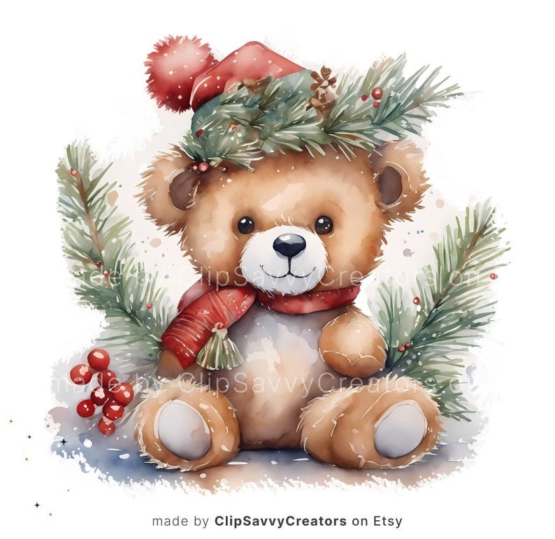 Christmas Bear Watercolor Clipart Collection Instant Digital Download ...