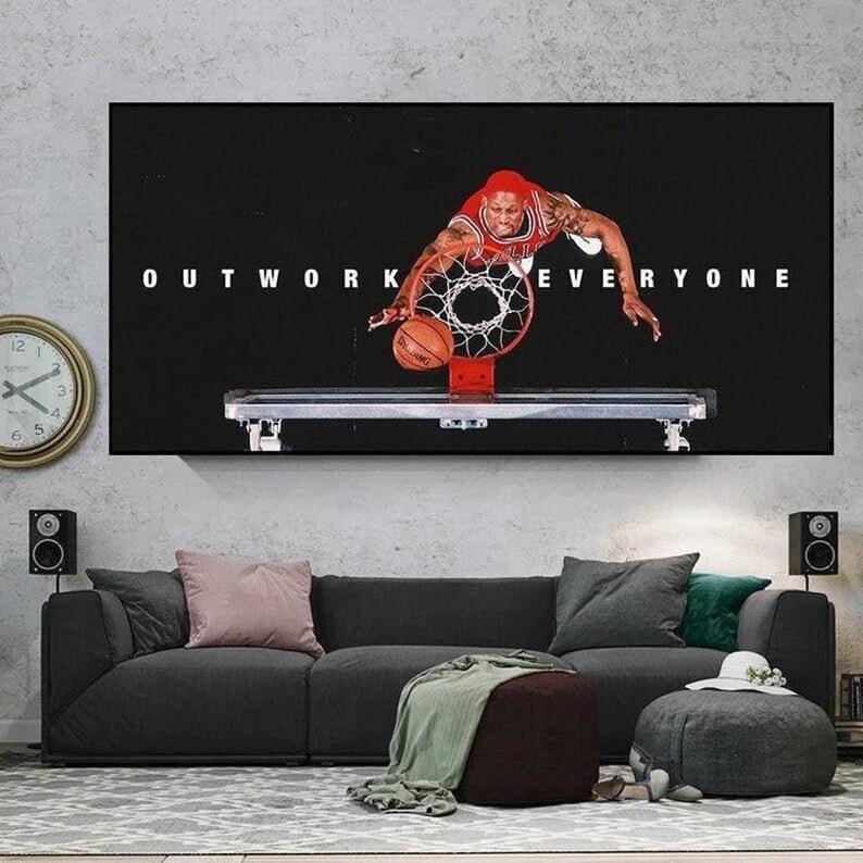 NBA Dennis Rodman Outwork Everyone Motivational Quote Canvas Painting ...