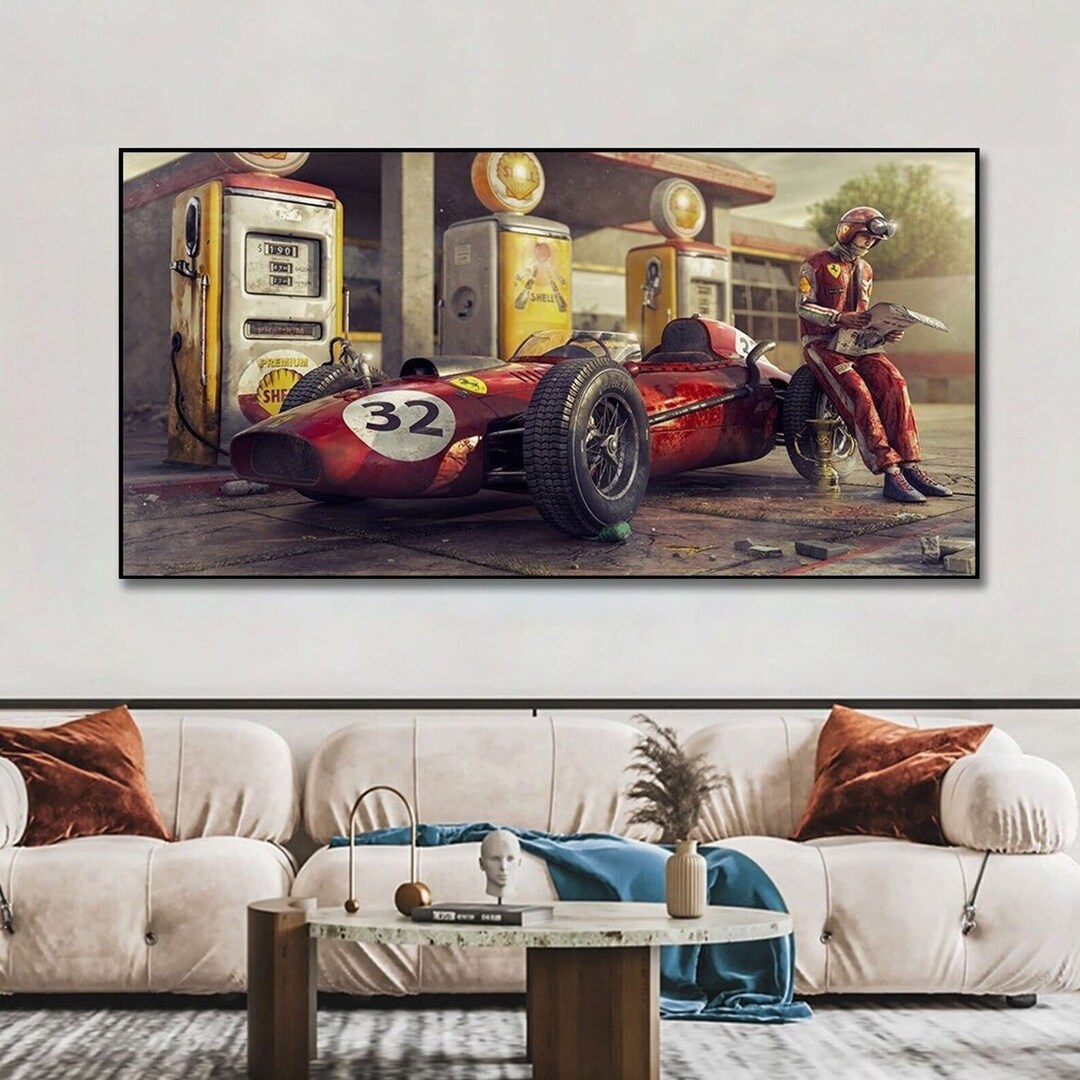 F1 Race Car Vintage Ferraris Car Poster Classic Racing Artwork Wall Art ...