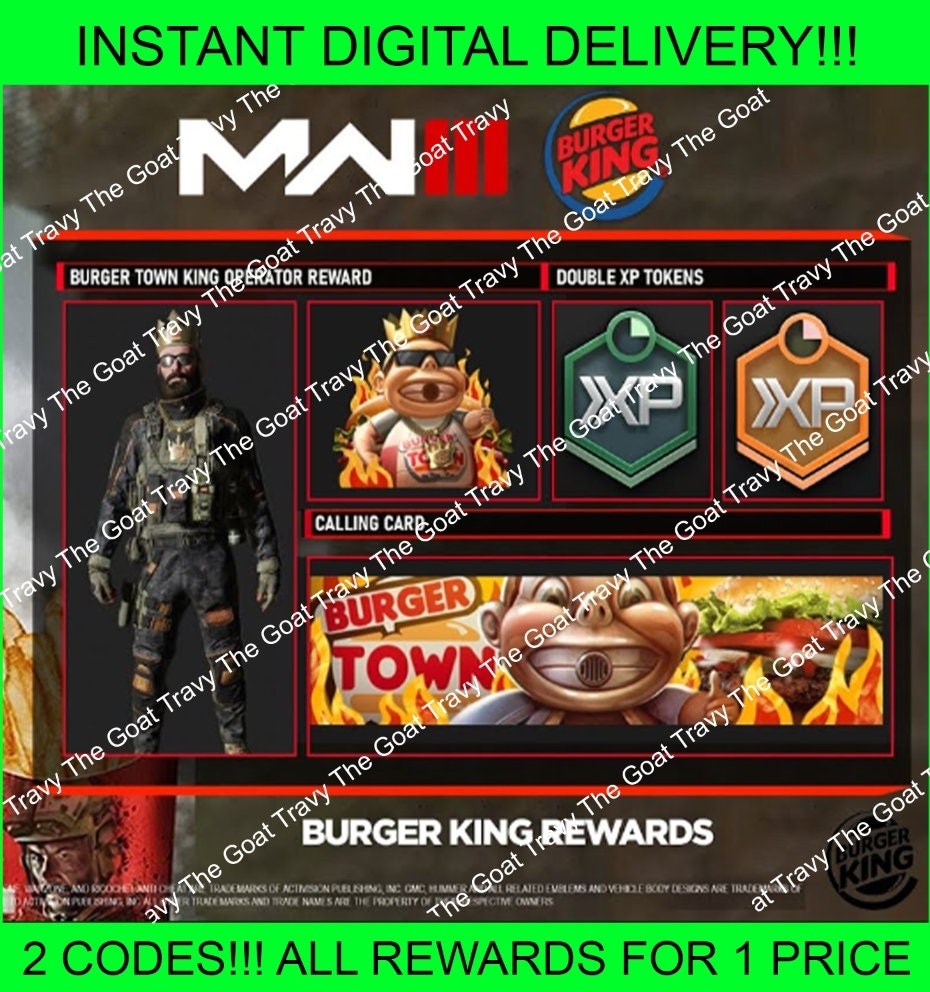 CALL of DUTY MW3 Burger King Burger Town Operator Skin Charm 2XP 2 ...