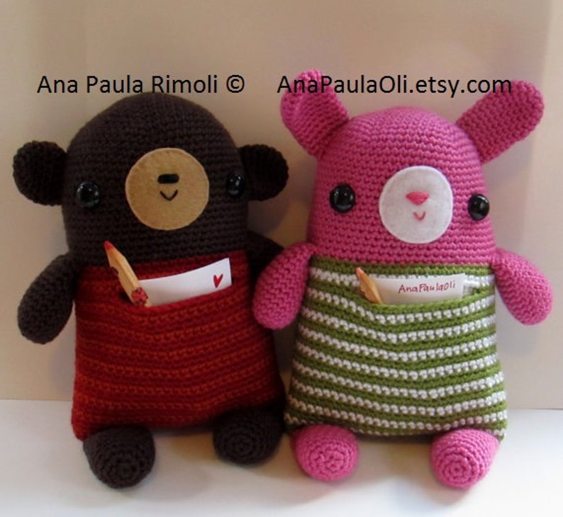 Bunny and Teddy Pocket Friends Amigurumi Crochet Pattern - PDF Digital ...