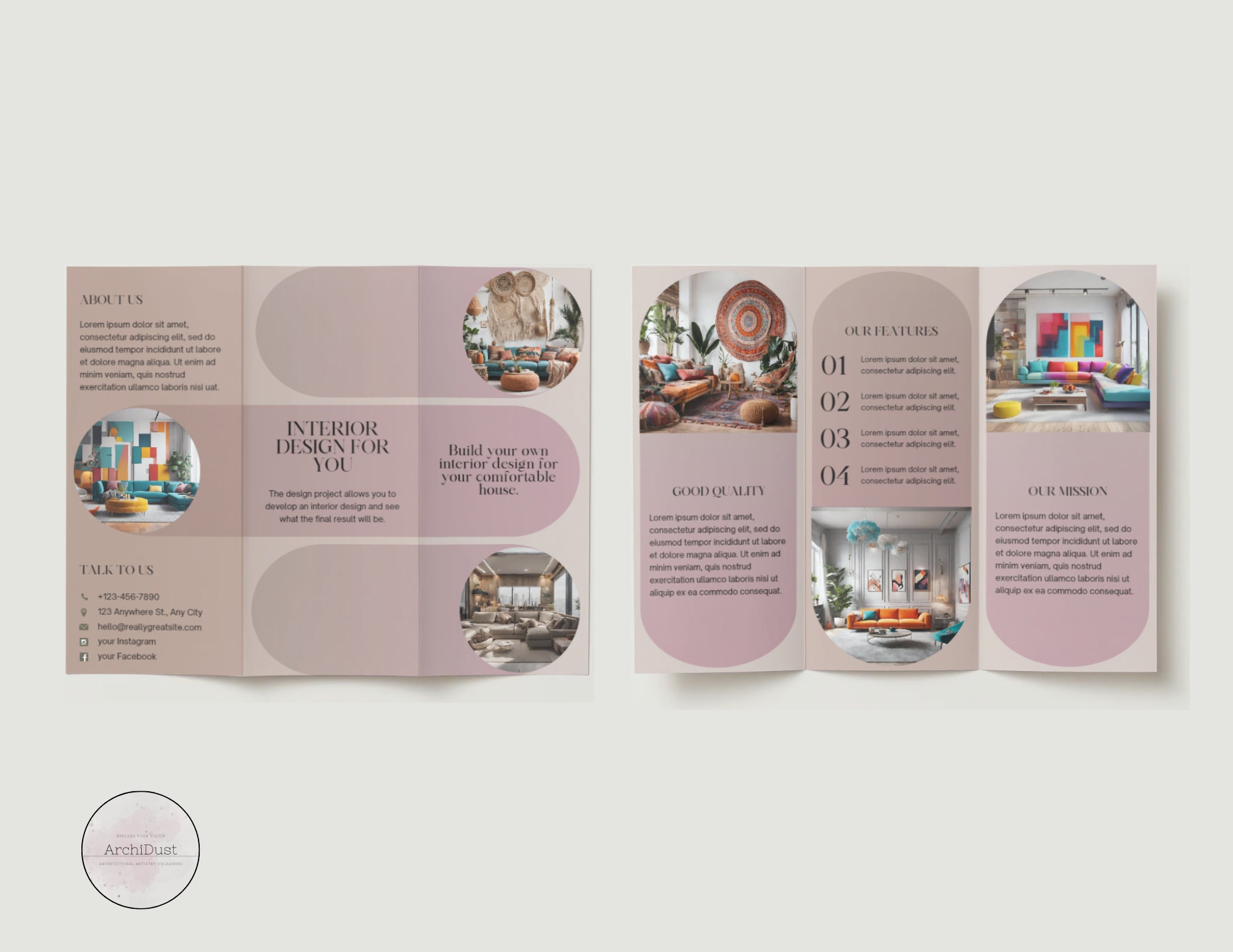 OVALE Original Trifold Brochure Template, Editable in Canva, Two-sided ...