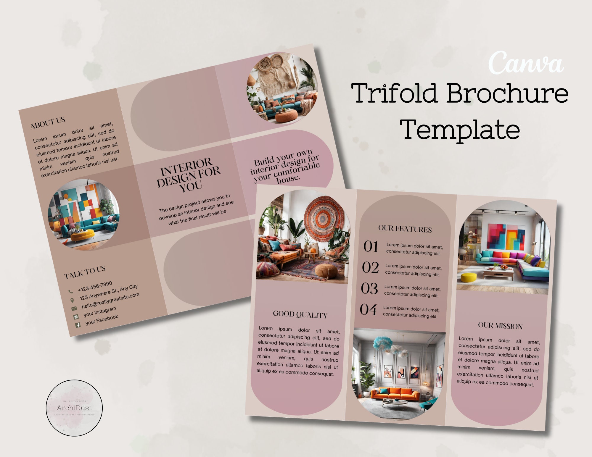 OVALE Original Trifold Brochure Template, Editable in Canva, Two-sided ...