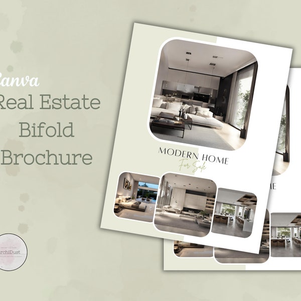 Editable Real Estate Property Listing Brochure Canva Template Half Fold ...