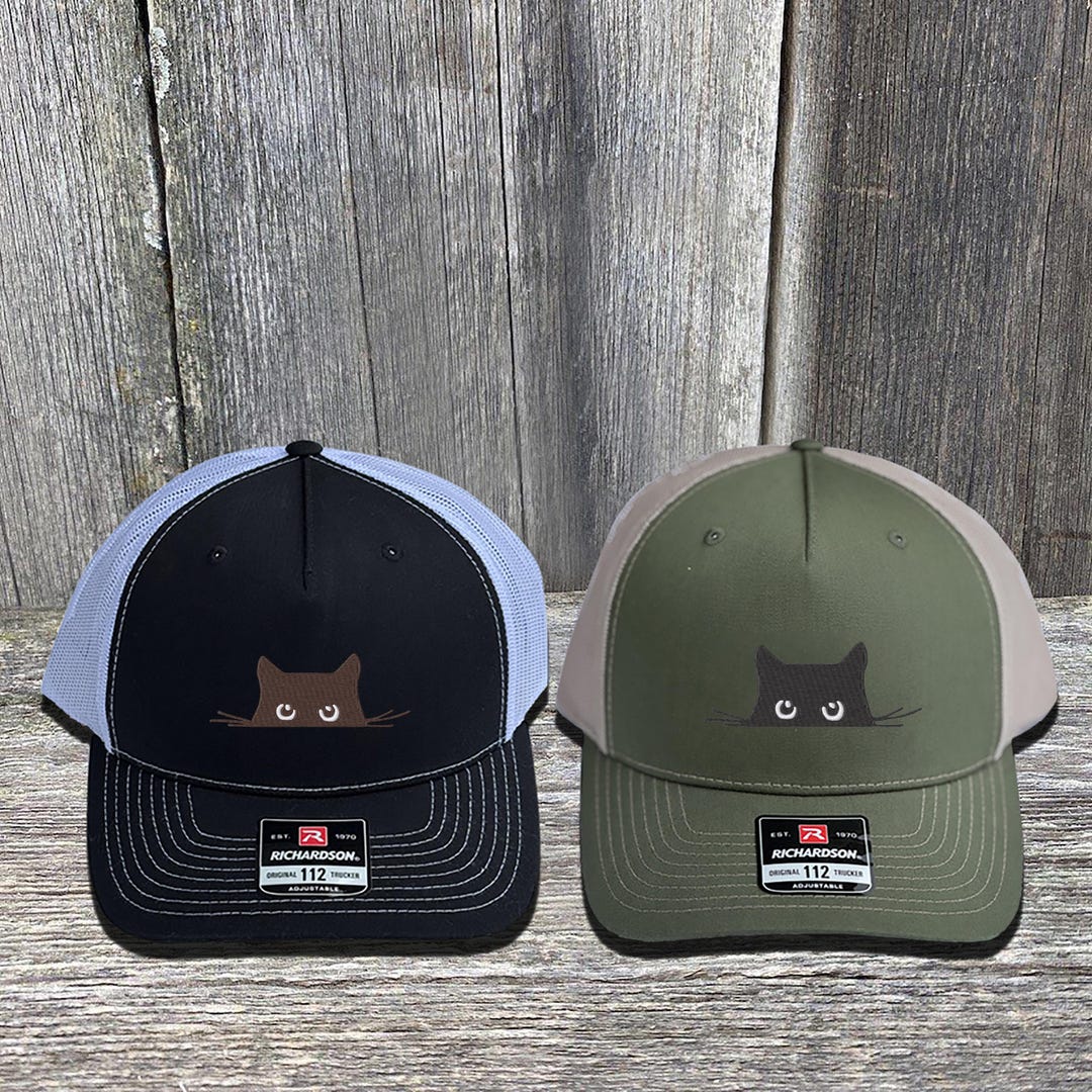 Embroidered Black Cat Richardson Cap, Cute Black Cat Design Cap, Cat ...