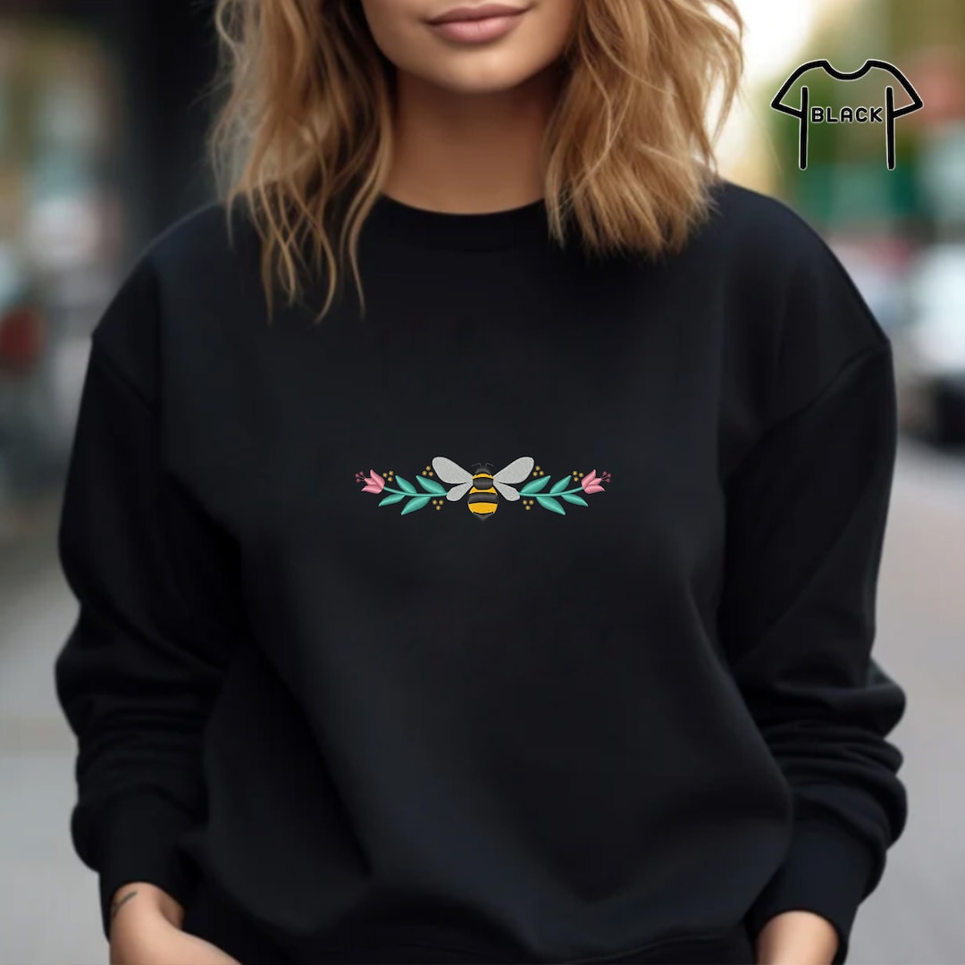 Embroidered Floral Bumble Bee Sweatshirt, Honey Bee Anatomy Crewneck ...