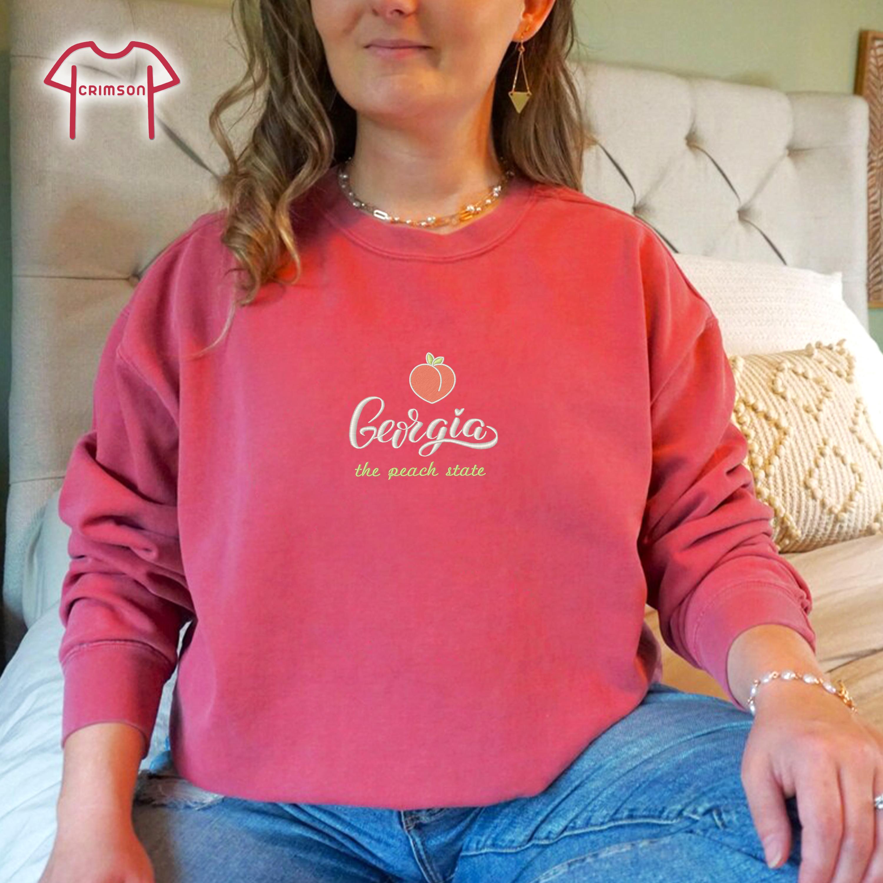 Embroidered Georgia Sweatshirt, Georgia State Peach Crewneck, Cherokee ...