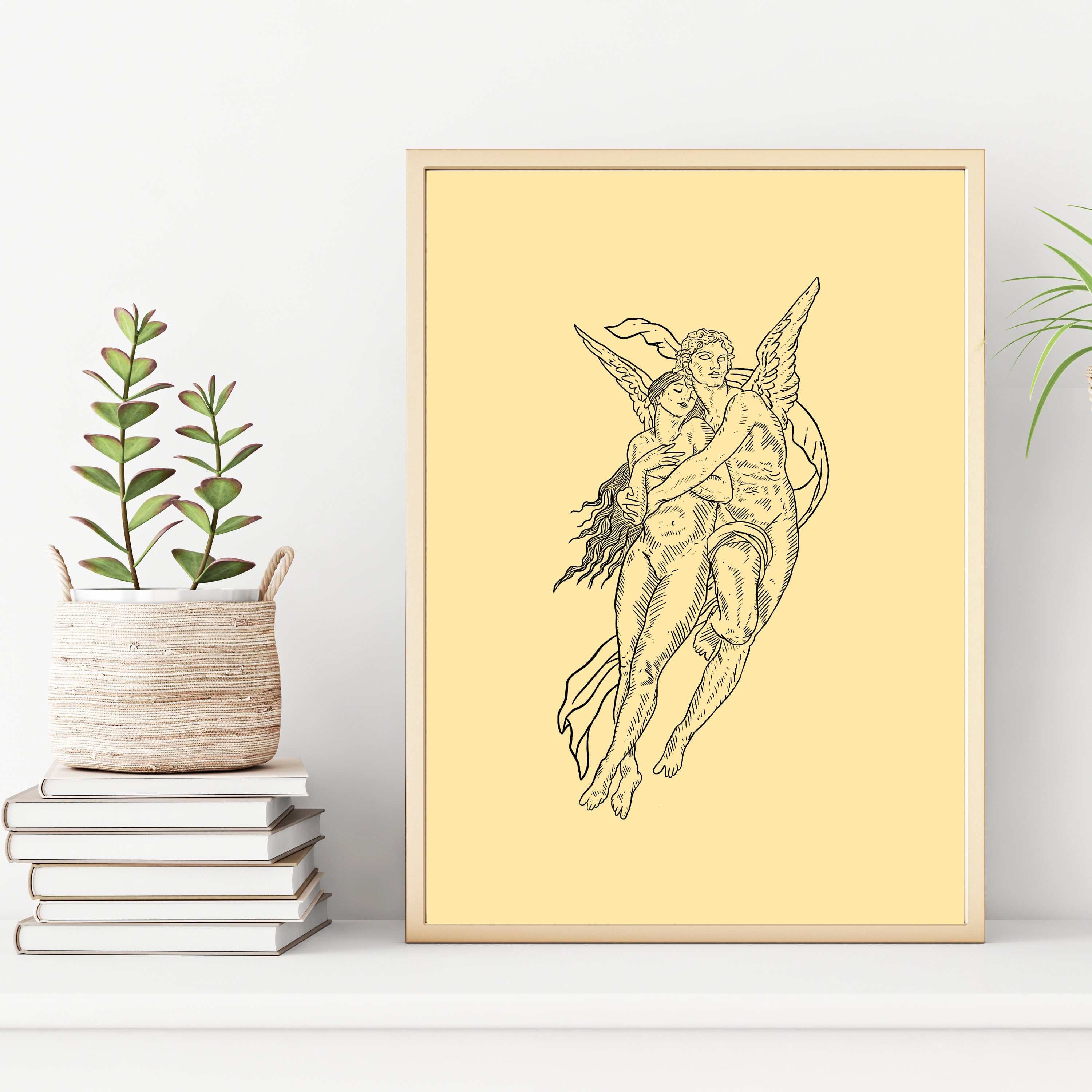 Yellow Greek Line Art, Line Art Printable, Retro Wall Print, Digital ...