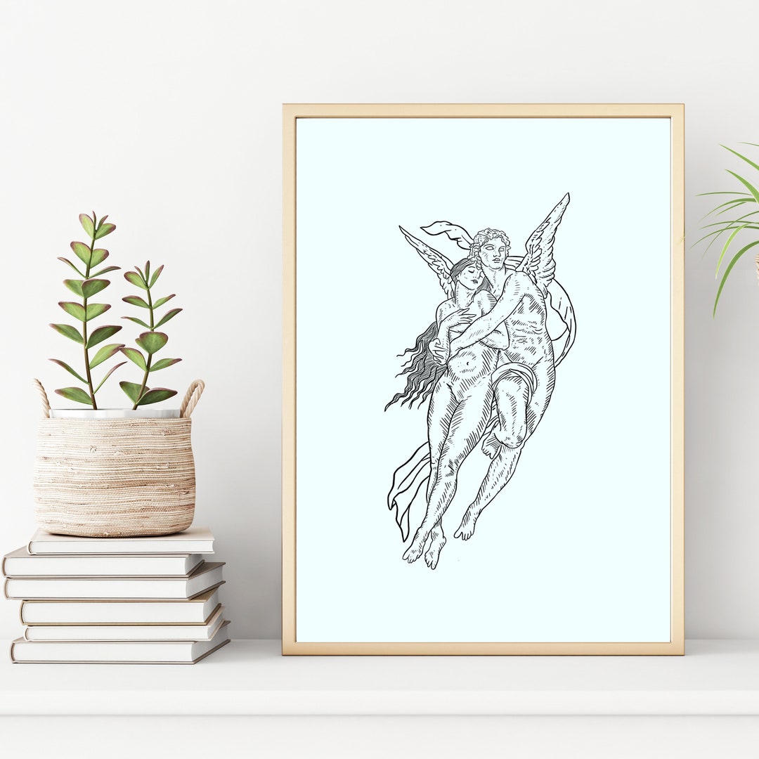 Blue Greek Line Art, Line Art Printable, Retro Wall Print, Digital ...