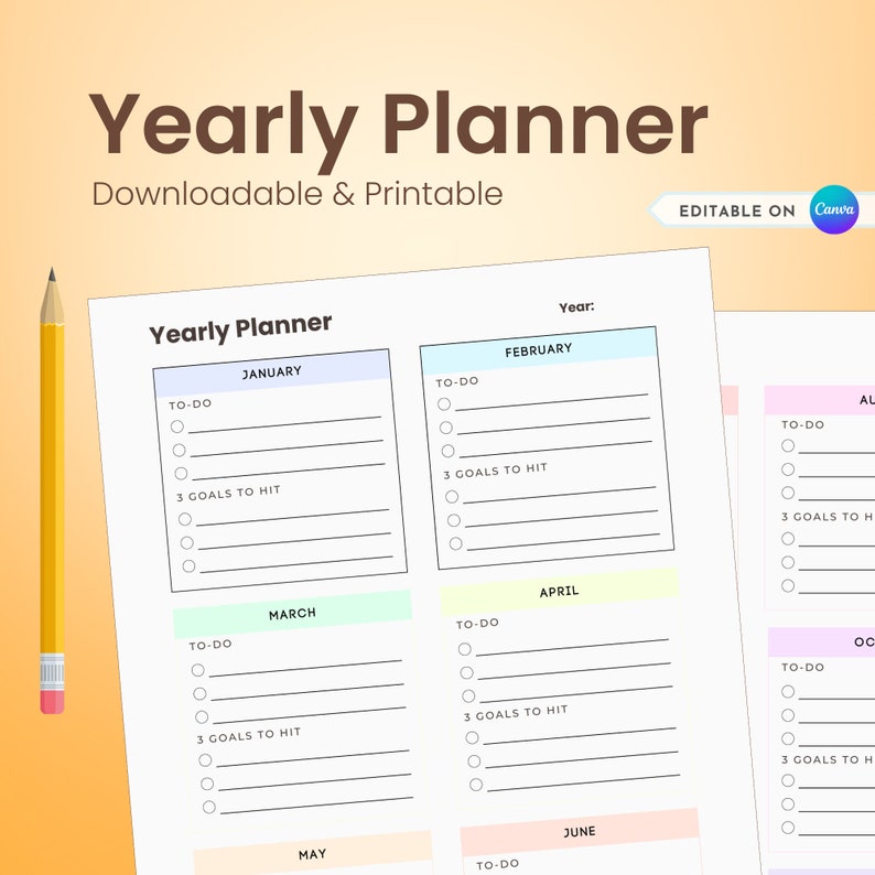 Digital Yearly Planner, Printable Planner Template for Goal Tracker ...