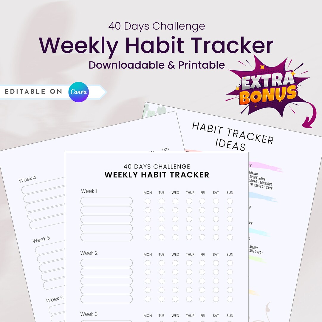 Editable Habit Tracker, Self Improvement Printable Journal, Digital to ...