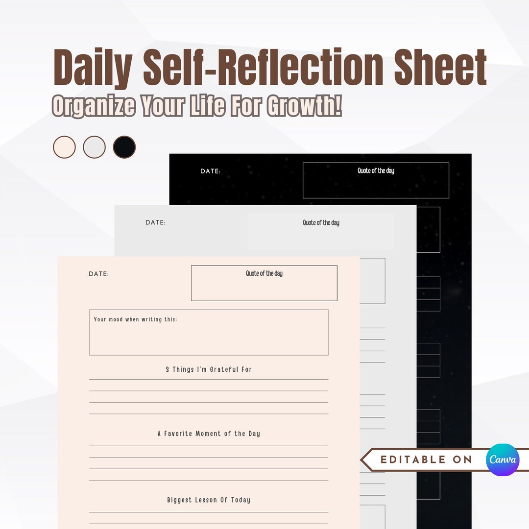 Daily Reflection Printable Planner, Unique Anxiety Journal, Self ...