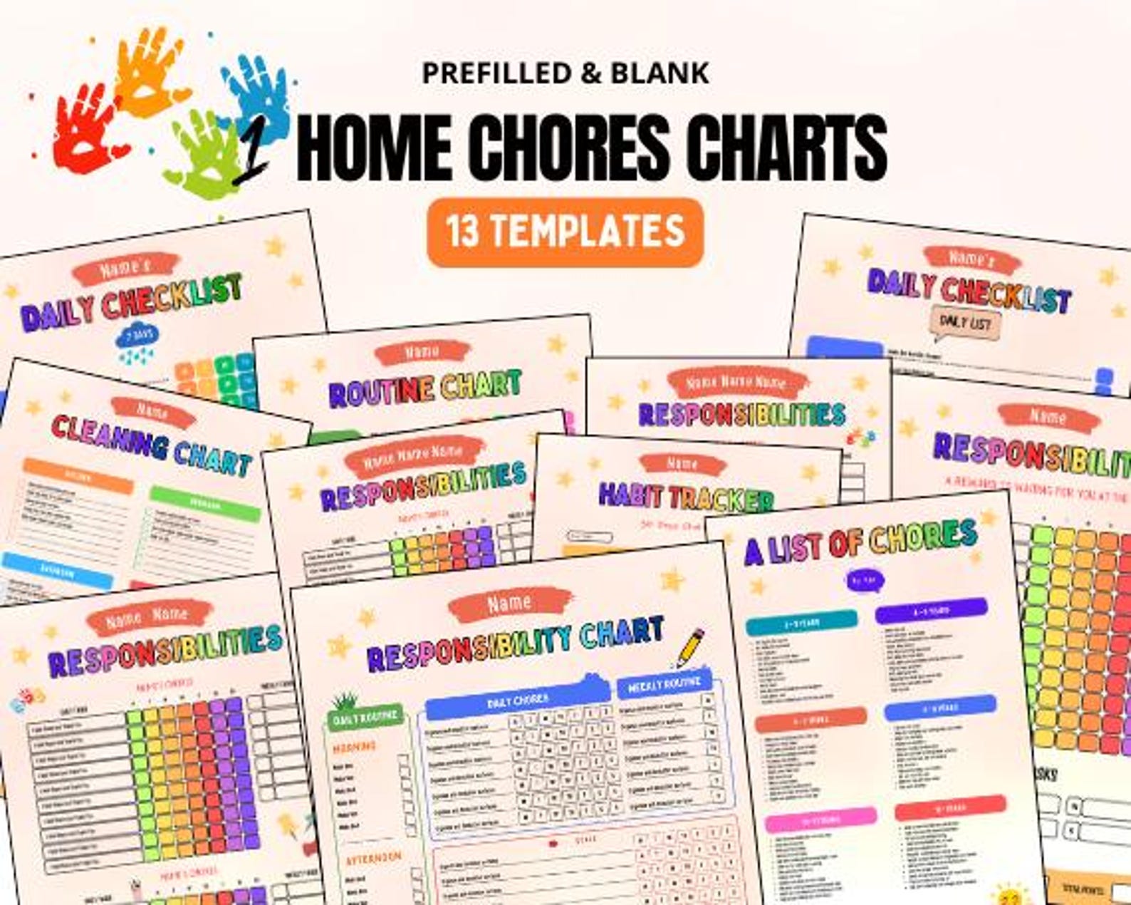 Home Chore Chart, Digital Chore Chart for Kids, Weekly Routine Editable ...