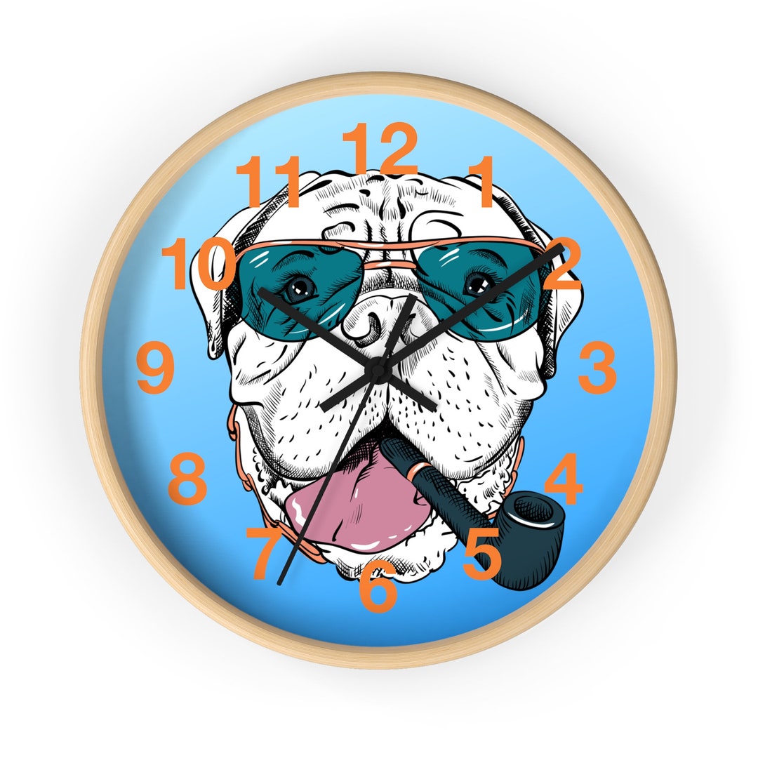 Funky Bulldog Wall Clock With Sunglasses and Pipe, Quirky Dog ...