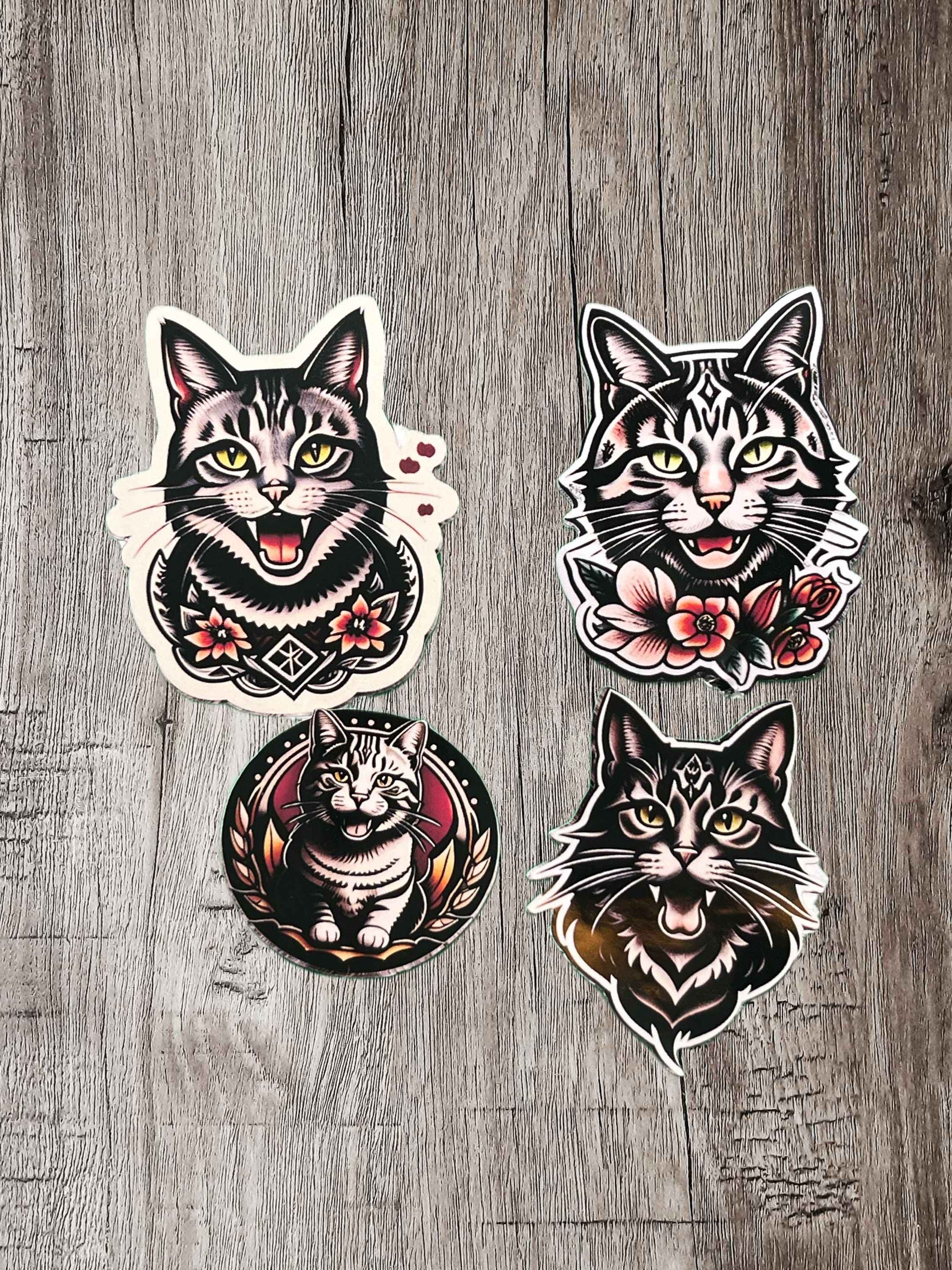 Cat Sticker American Traditional Style, Cool Cat Window Car Waterbottle ...