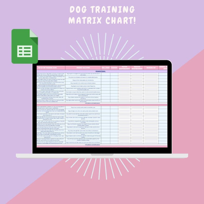 Dog Training Google Spreadsheet, Pet Training Chart, Training Log, Dog ...