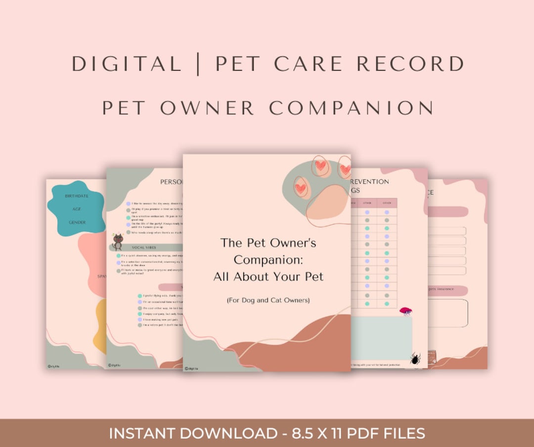 Pet Care Record I Pet Care Tracker I Pet Information Organizer I Dog ...