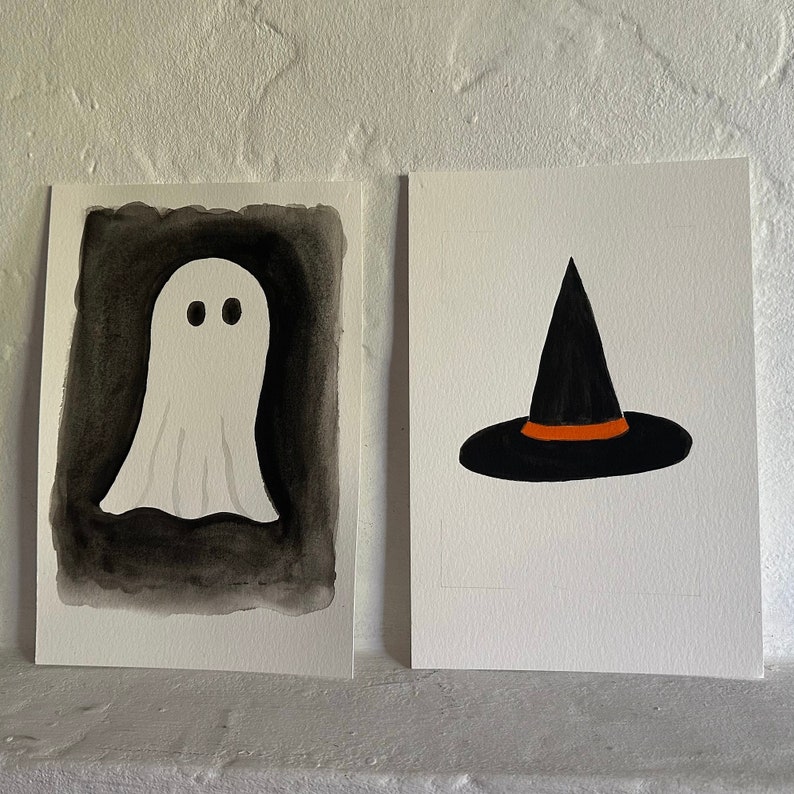 Cute Ghost Painting, Simple Halloween Art, Halloween Ghosts, Gift for ...