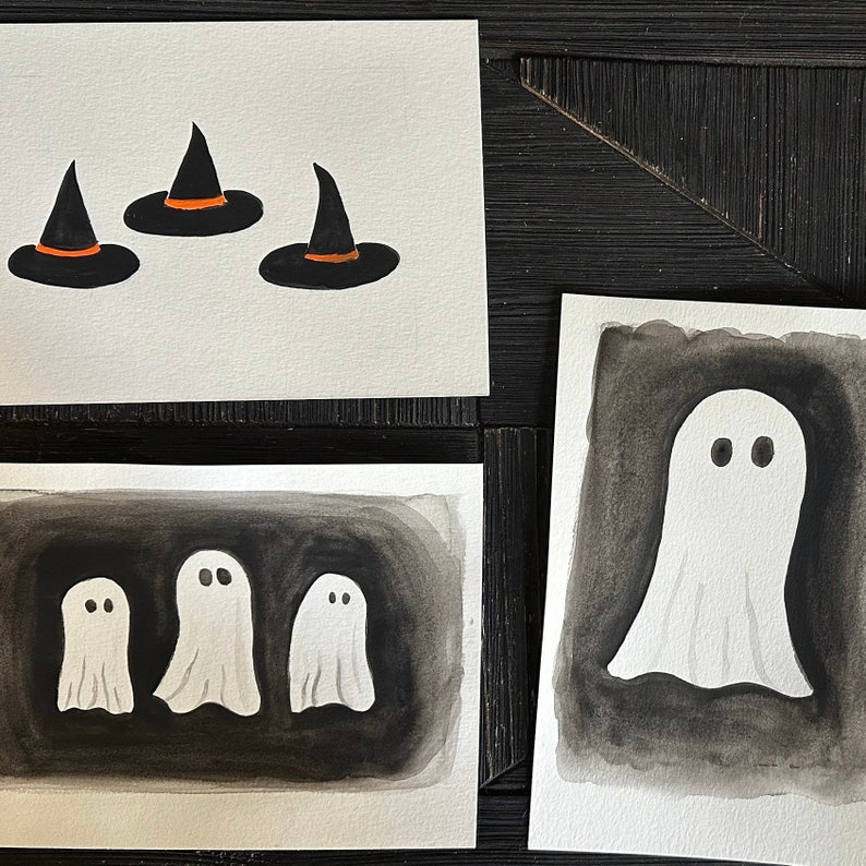 Cute Ghost Painting, Simple Halloween Art, Halloween Ghosts, Gift for ...