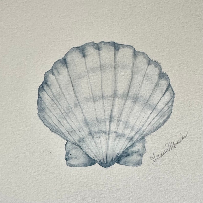 Beachy Seashell Watercolor Painting Set, Conch Shell Coastal Watercolor ...