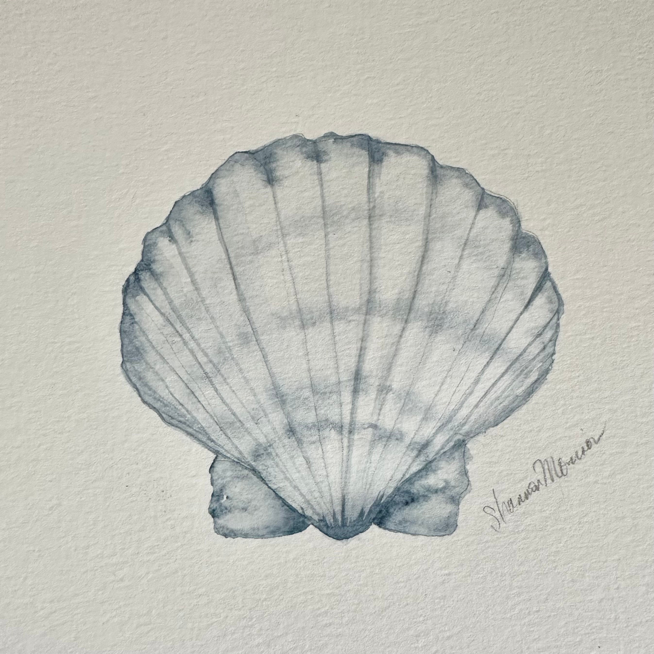 Beachy Seashell Watercolor Painting Set, Conch Shell Coastal Watercolor ...