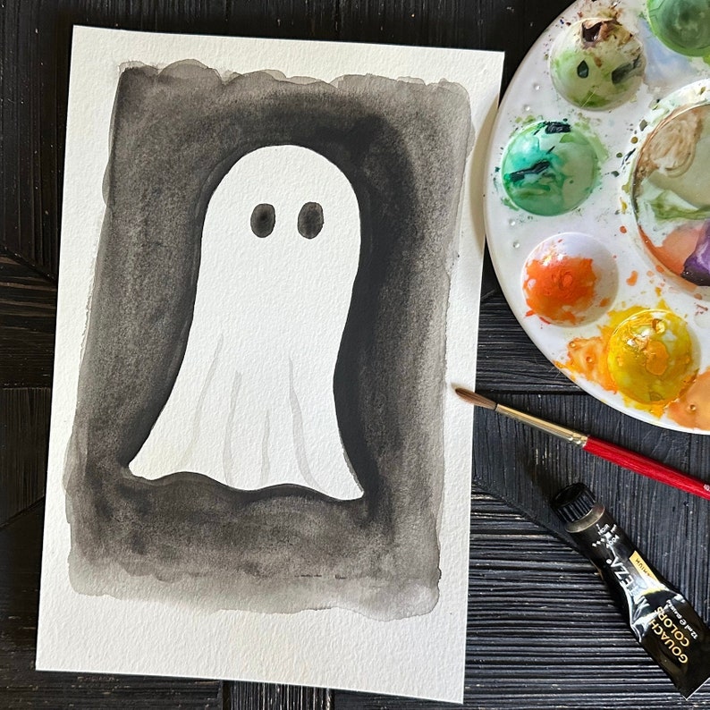 Cute Ghost Painting, Simple Halloween Art, Halloween Ghosts, Gift for ...